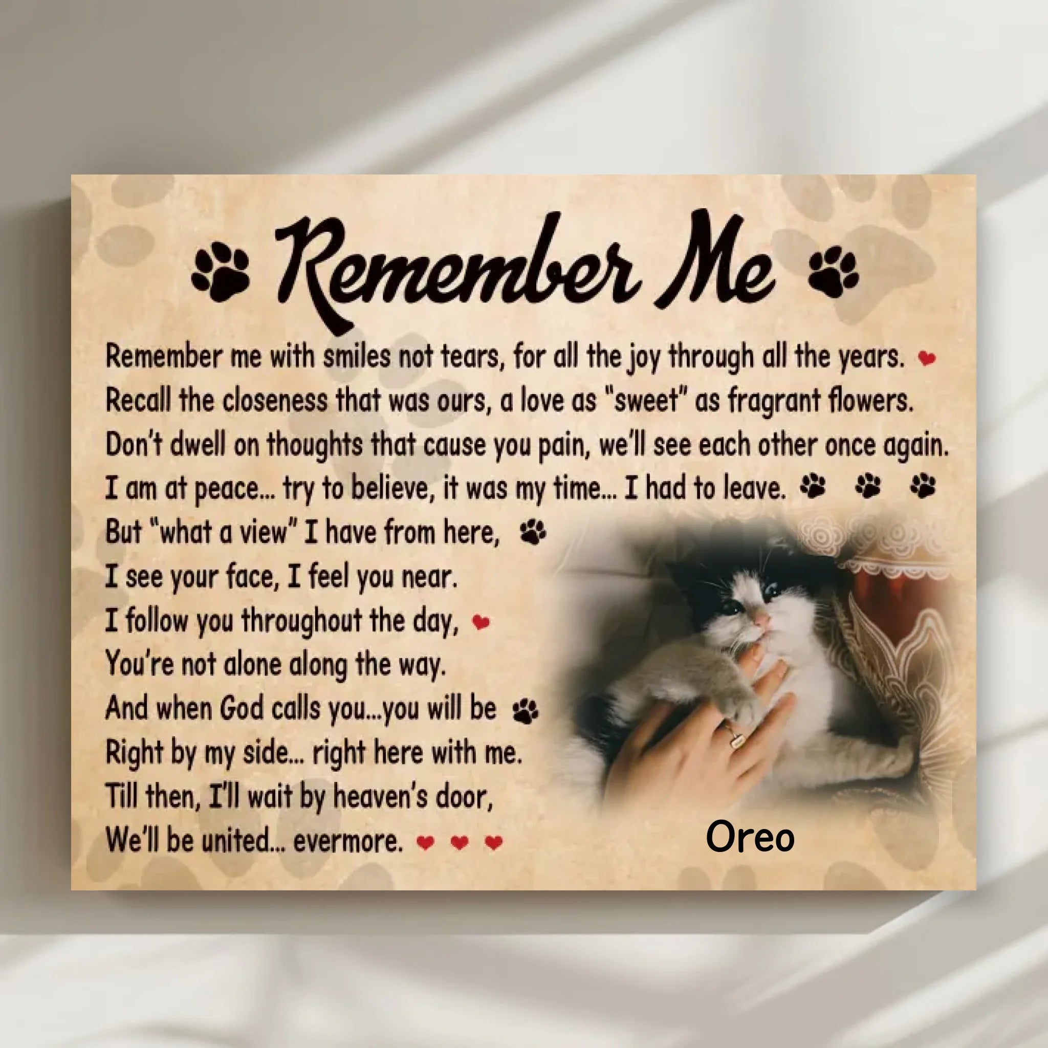 Remember Me Cat Poem | Custom Cat Memorial Canvas Print