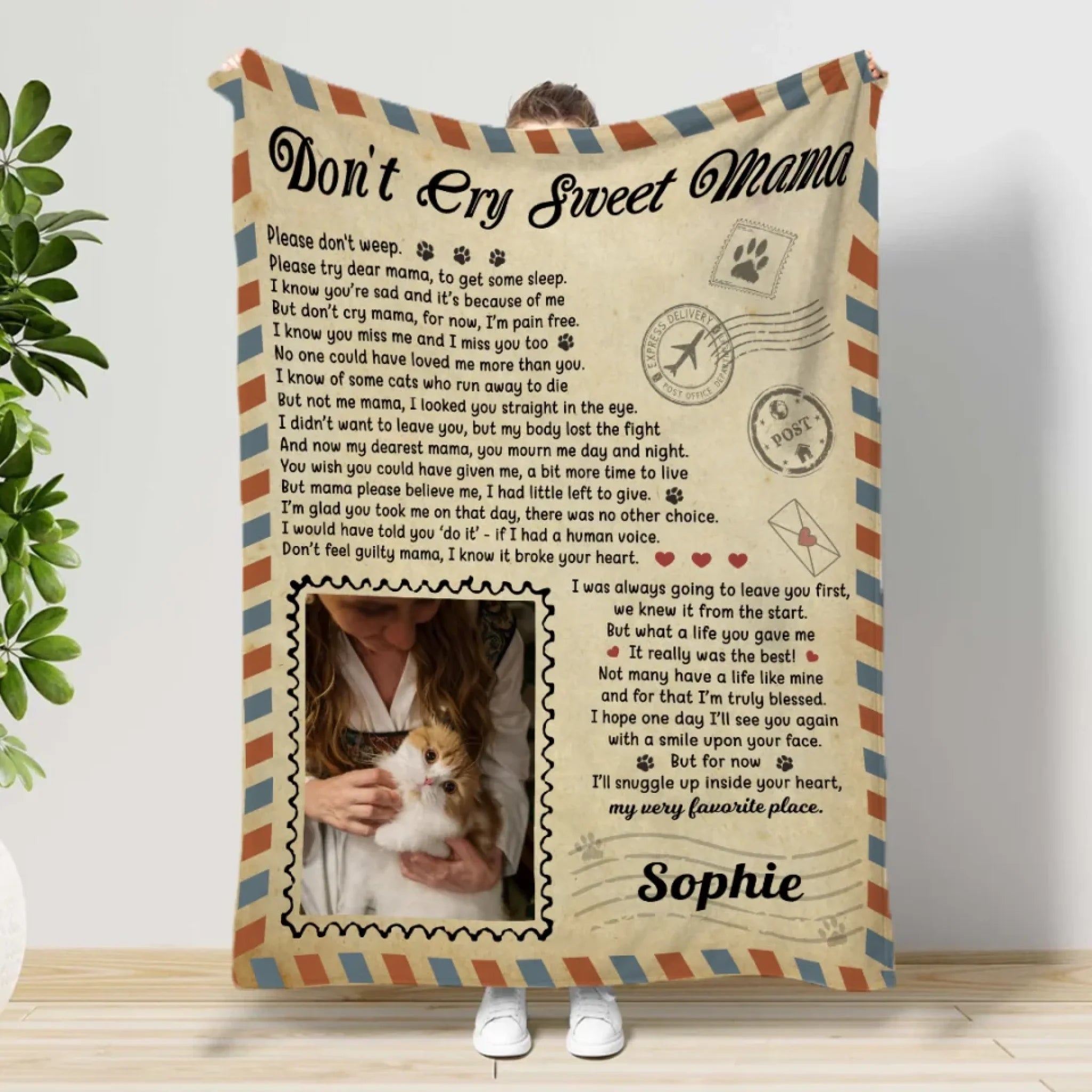 Don't Cry Sweet Mama Cat Poem | Custom Cat Memorial Blanket Print