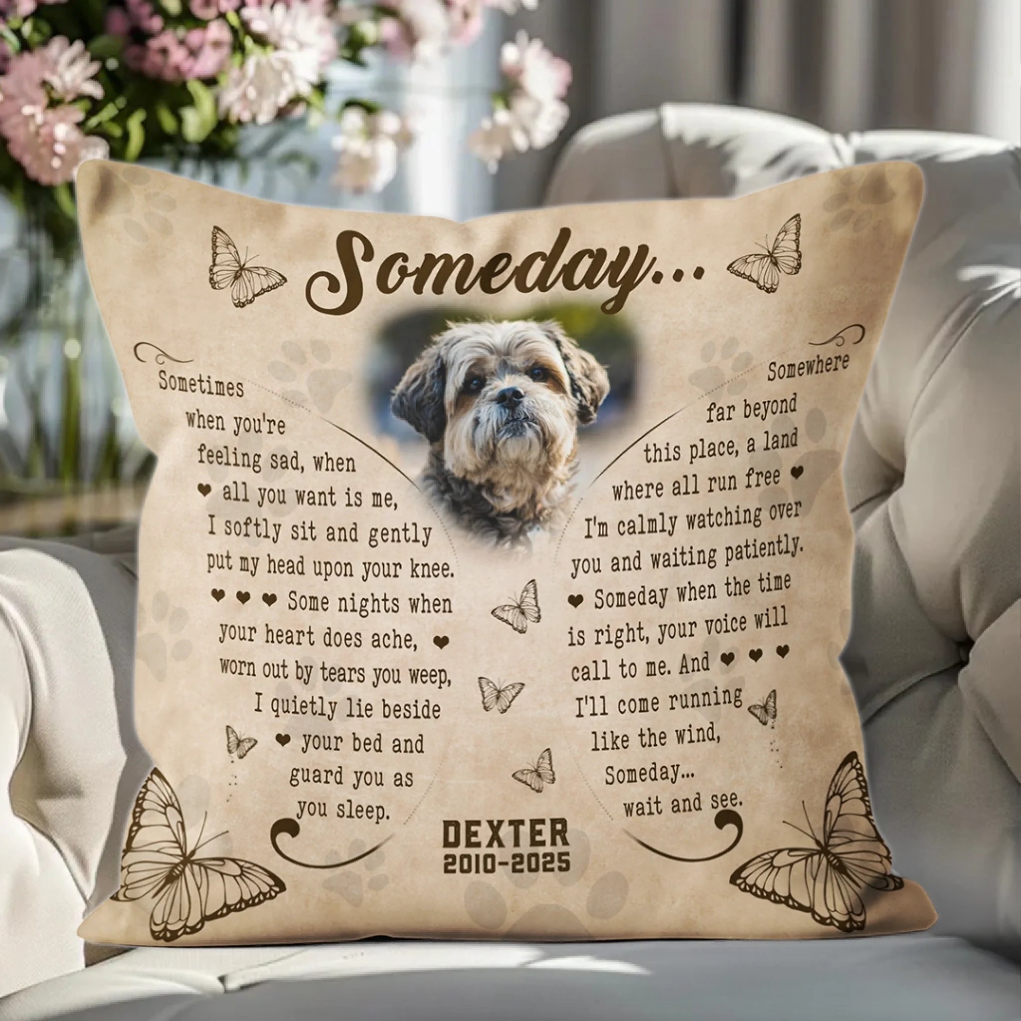Someday Dog Poem | Custom Dog Memorial Canvas Throw Pillow