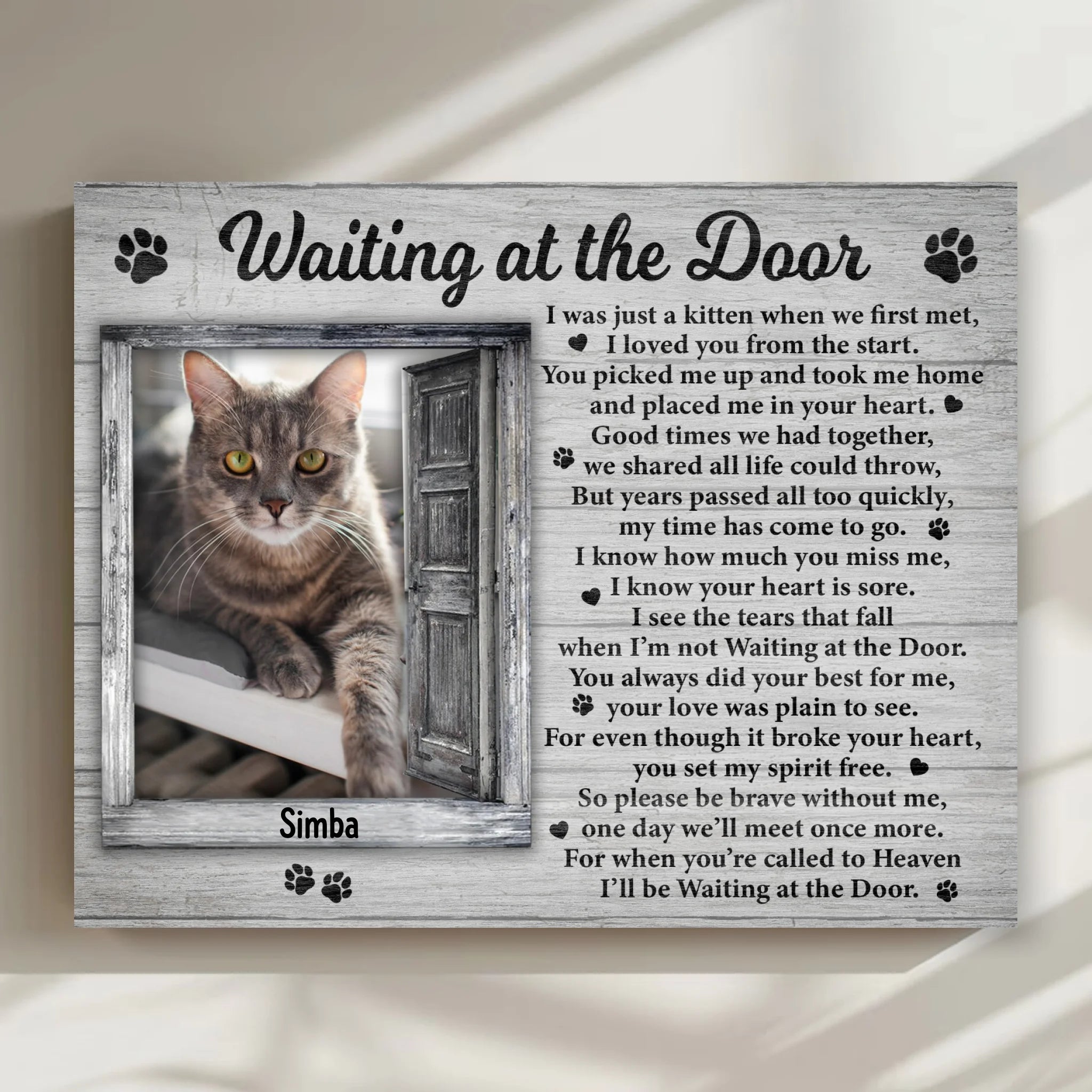 Waiting At The Door Cat Poem | Custom Cat Memorial Canvas Print