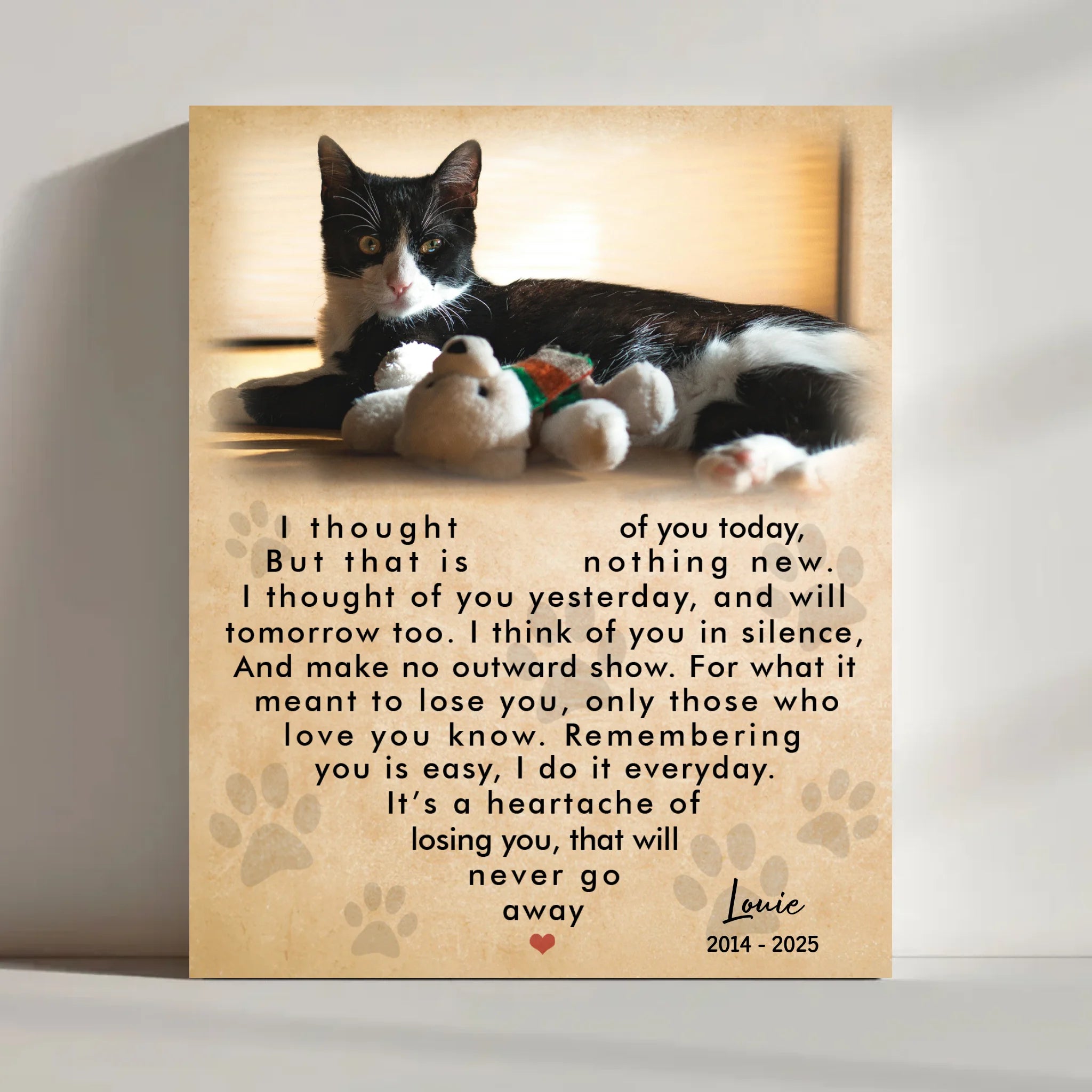 I Thought Of You Today Cat Poem | Custom Cat Memorial Canvas Print | P
