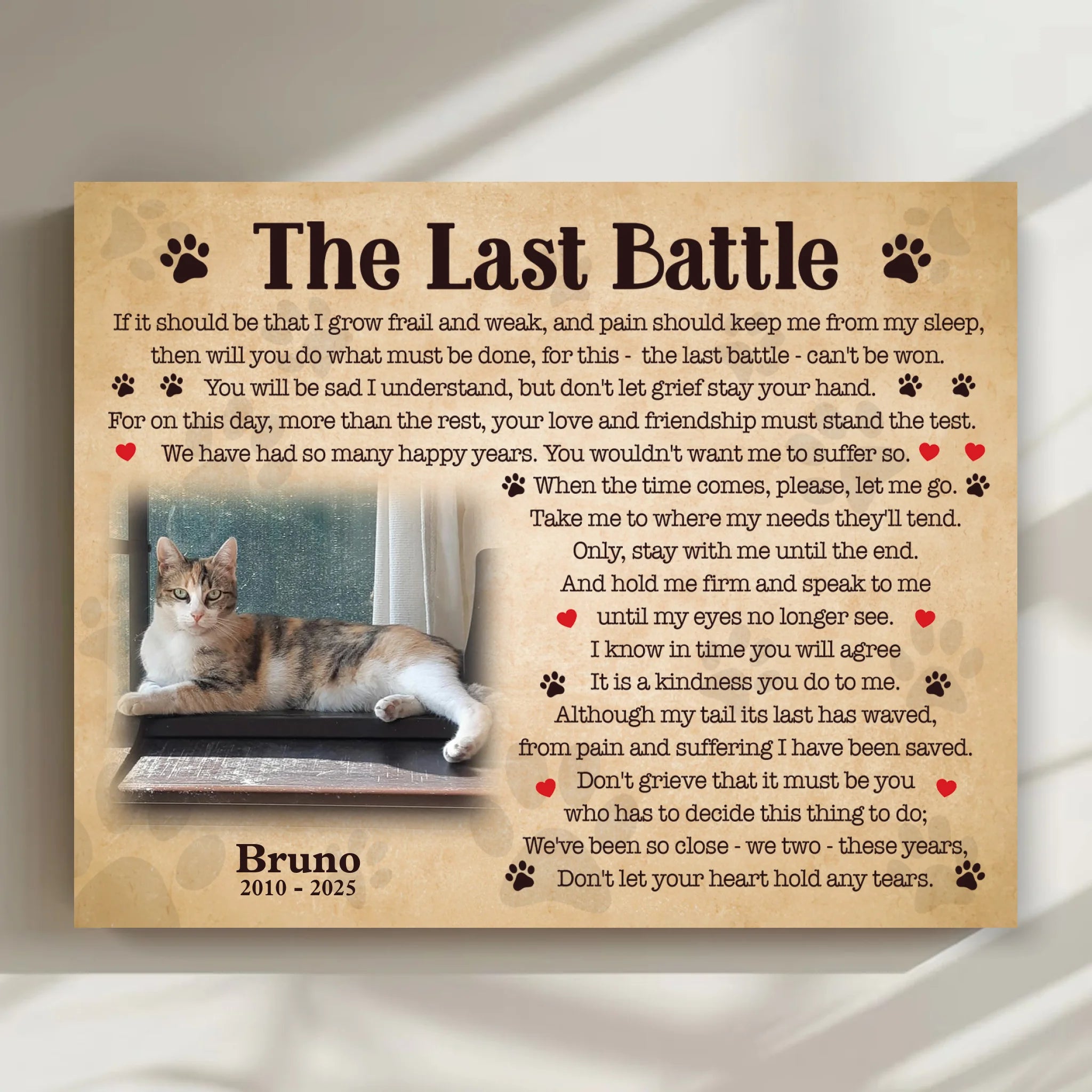 The Last Battle Cat Poem | Custom Cat Memorial Canvas Print