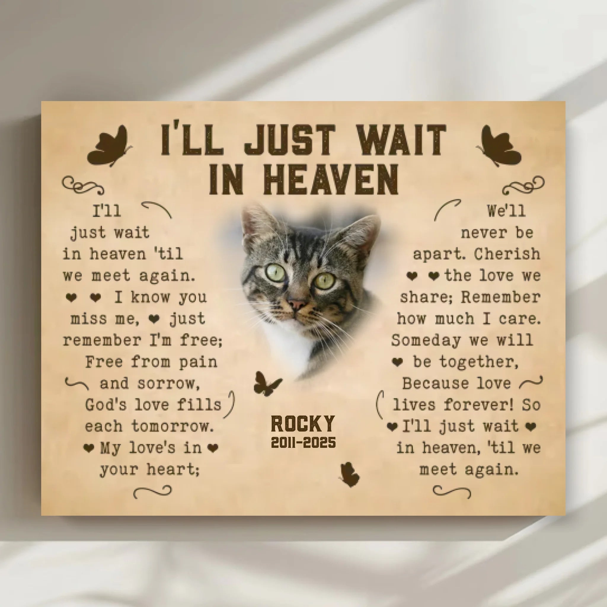 I'll Just Wait In Heaven Cat Poem | Custom Cat Memorial Canvas Print