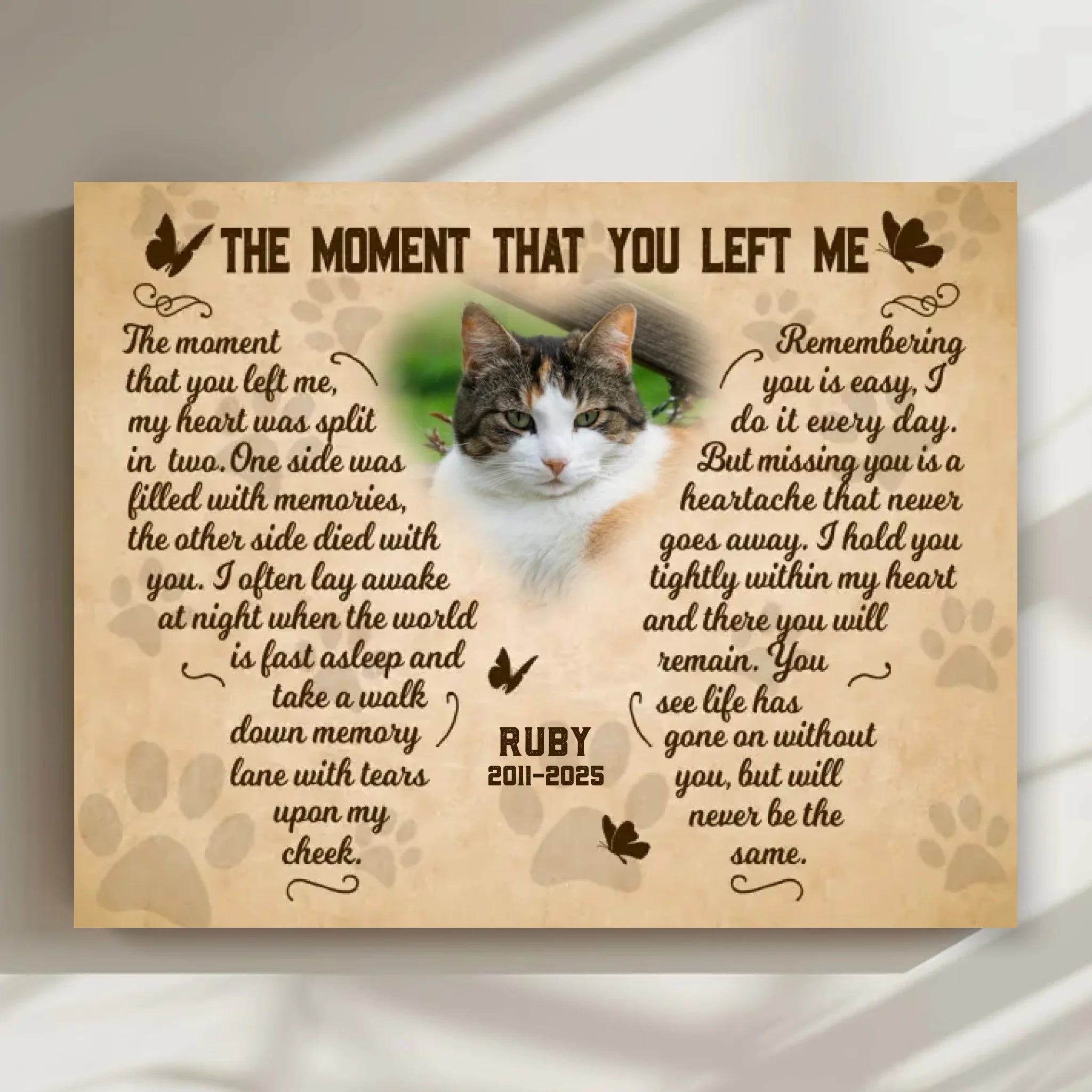 The Moment That You Left Me Cat Poem | Custom Cat Memorial Canvas Prin