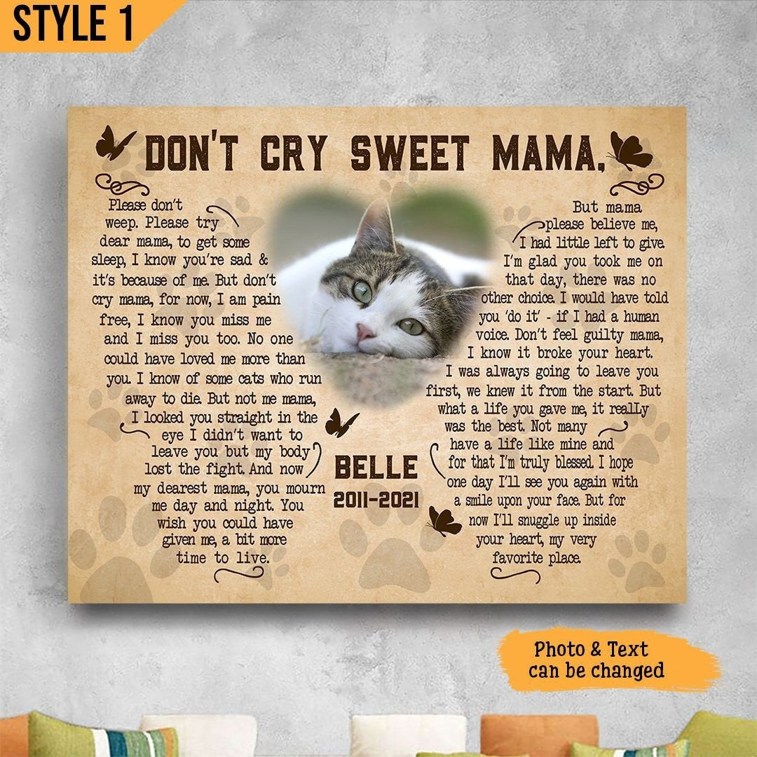 Don't Cry Sweet Mama Cat Poem | Custom Cat Memorial Canvas Print | But