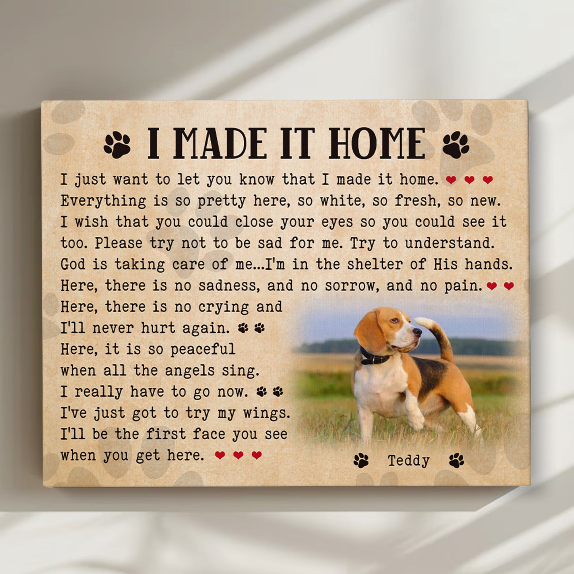 I Made It Home Dog Poem | Custom Dog Memorial Canvas Print