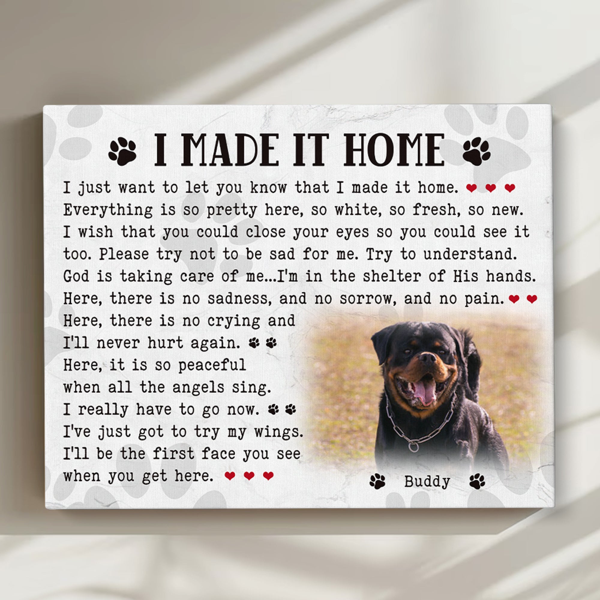 I Made It Home Dog Poem | Custom Dog Memorial Canvas Print
