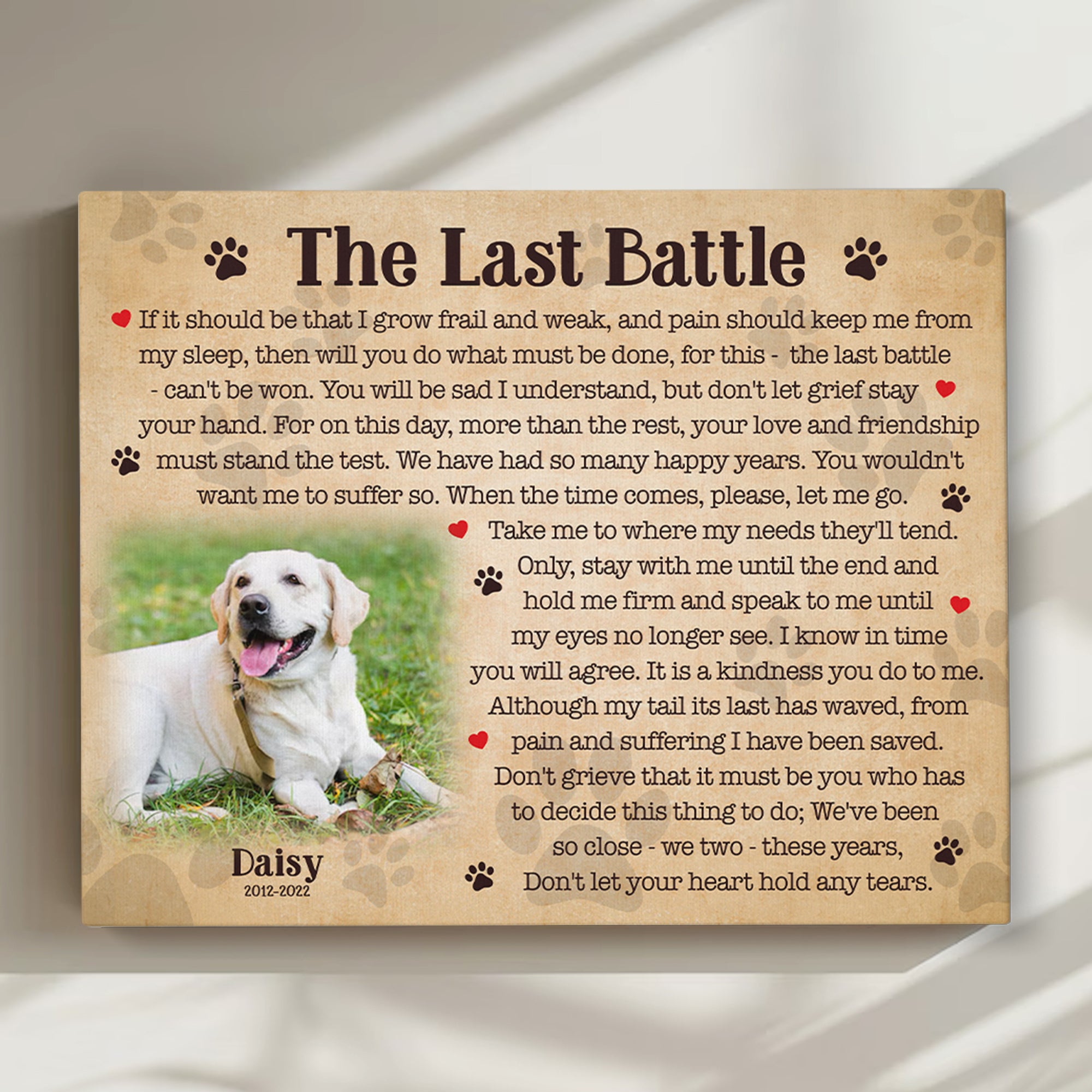 The Last Battle Dog Poem | Custom Dog Memorial Canvas Print
