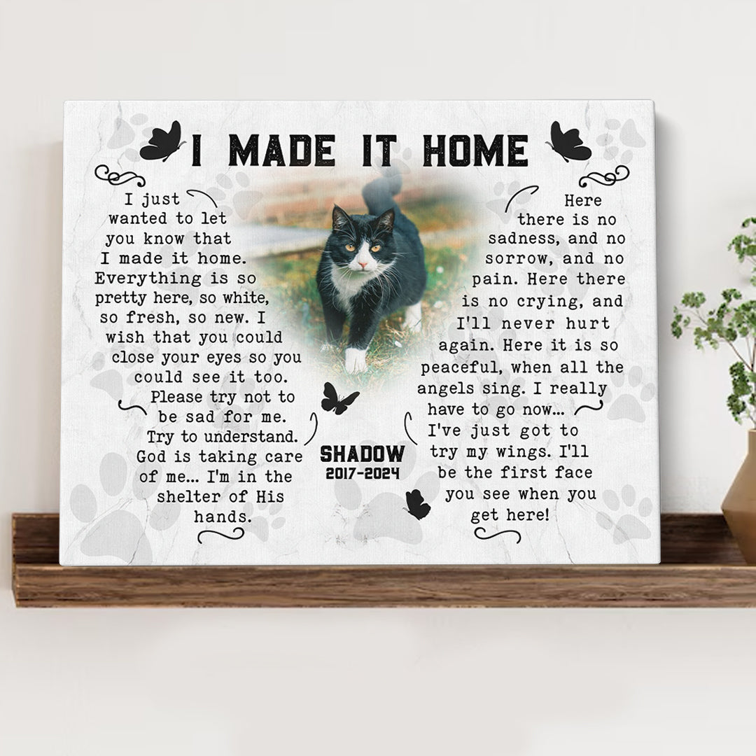 I Made It Home Cat Poem | Custom Cat Memorial Canvas Print | Butterfly